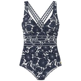 Sunseeker Damen Badeanzug "Blossom", blau, Gr. 40, bedruckt, gebl&uuml;mt, Recycling-Polyamid, Badeanz&uuml;ge, im Muster-Mix