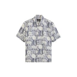 Marc O'Polo MARC O'POLO Herren Kurzarmhemdmulti, waikawa blau, Gr. XL, Web, Obermaterial: 100% Leinen, Hemden, Leinenhemd regular fit mit Allover-Print