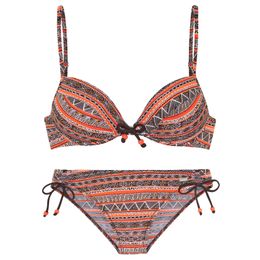 Buffalo Damen Push-Up-Bikini, braun, Gr. 34, bedruckt, gestreift, Xtra Life LYCRA, Bikini-Sets, Mit trendigem Streifendruck
