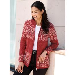 Classic Basics Damen Jacquardstrickjacke, rot, Gr. 44, gemustert, mehrfarbig, 100% Baumwolle, Strickjacken
