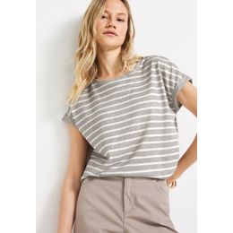 Street One Damen T-Shirt, beige, Gr. 34, gestreift, Stoff, 80% Polyester, 20% Viskose, Shirts, mit Rundhalsausschnitt