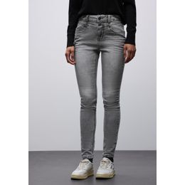 Street One Damen Slim-fit-Jeans "Style York"mid grau washed, Gr. 32, unifarben, Denim/Jeans, Obermaterial: 72% Baumwolle, 27% Polyester (REPREVE), 1%