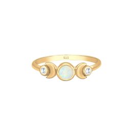 Elli Damen Fingerring "Halbmond Zirkonia Synthetischer Opal 925 Sterling Silber", 58mm,mit Steinen, Silber 925 (Sterlingsilber), 1mm, gold, Silber