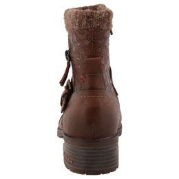 Mustang Shoes Damen Winterstiefelette "Fabienne", Gr. 37, braun, Lederimitat, Textil, Basic, Schuhe, Biker Boots mit Blockabsatz und Zierriemchen
