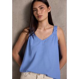 Damen Blusentop, blau, Gr. 46, STREET ONE STUDIO, unifarben, Stoff, 100% Viskose, Blusen, aus softer Viskose