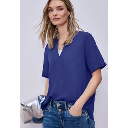 Street One Damen Kurzarmbluse, blau, Gr. 34, unifarben, Stoff, 100% Viskose, Blusen, aus softer Viskose