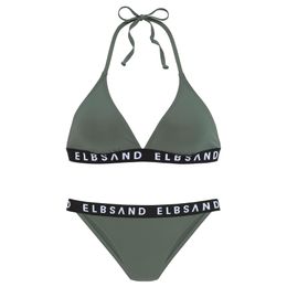 ELBSAND Damen Triangel-Bikini, gr&uuml;n, Gr. 34, unifarben mit Farbeinsatz, Microfaser, Bikini-Sets, mit Markenschriftz&uuml;gen in Kontrastfarbe