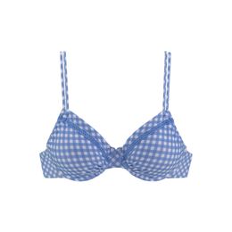 Buffalo Damen B&uuml;gel-Bikini-Top "Karo", blau, Gr. 40, kariert, Polyamid, Bikini-Oberteile, mit Zierborte