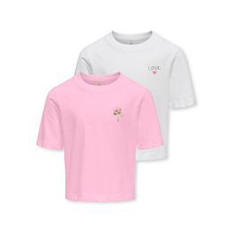 Kids Only M&auml;dchen KIDS Only T-Shirt &raquo;KOGREX FLOWER S/S TOP JRS 2-PACK&laquo; Packung, 2 mit s&uuml;&szlig;en Brustmotiven 122/128