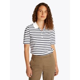 Tommy Hilfiger Damen Poloshirt "1985 REG PIQUE POLO", blau, Gr. S, gestreift, Piqu&eacute;, Obermaterial: 95% Baumwolle, 5% Elasthan, Shirts, mit