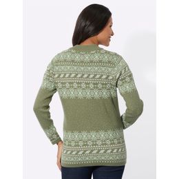 Classic Basics Damen Jacquardstrickjacke, gr&uuml;n, Gr. 48, gemustert, mehrfarbig, 100% Baumwolle, Strickjacken