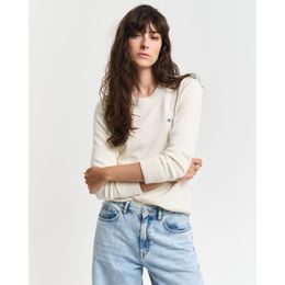Gant Damen Rundhalspullover "CLASSIC COTTON C-NECK", beige, Gr. S, Strick, Obermaterial: 100% Baumwolle, Pullover, mit Zopfstrickmuster