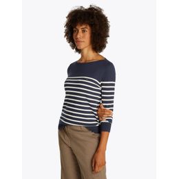 Tommy Hilfiger Damen Strickpullover "CO JERSEY STITCH BOAT-NECK SWEATER", blau, Gr. XXXL, gestreift, Strick, Obermaterial: 67% Baumwolle, 33%