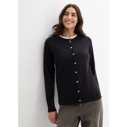 bonprix Damen Strickjackeschwarz, Gr. 36, unifarben, Strick, Obermaterial: 70% Baumwolle, 30% Polyamid, Strickjacken, lockere Passform, hoher
