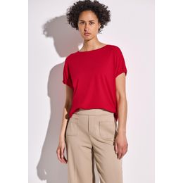 Street One Damen T-Shirt, rot, Gr. 42, unifarben, Stoff, 96% Viskose, 4% Elasthan, Shirts, mit U-Boot-Ausschnitt