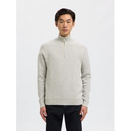 Selected Herren Troyer "SLHDANE LS KNIT STRUCTURE HALF ZIP NOOS", grau, Gr. L, meliert, Strick, Obermaterial: 100% Baumwolle, Pullover, Baumwolle,