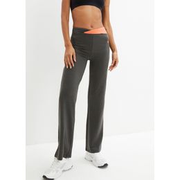bonprix Damen Sporthose "Baumwoll-Sporthose, Bootcut (2er Pack)", grau, Gr. 52, Obermaterial: 95% Baumwolle, 5% Elasthan, Hosen, aus