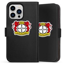 DeinDesign iPhone 13 Pro Handy Klapph&uuml;lle Handyh&uuml;lle aus Kunst Leder schwarz Flip Case Logo Bayer 04 Leverkusen Official Licensed Product Sideflip mit Lasche