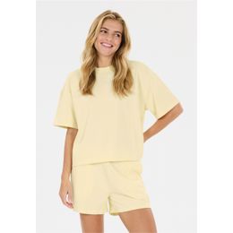 ENDURANCE ATHLECIA Fleeceshirt ATHLECIA "Crecy", Damen, Gr. 34, hellgelb, 50% Baumwolle, 2% Elasthan, 48% Polyester, unifarben, normal, Rundhals, Shirts, mit atmungsaktivem Material