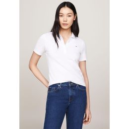 Tommy Hilfiger Damen Poloshirt "1985 SLIM PIQUE POLO SHORT SLEEVE", wei&szlig;, Gr. S, unifarben, Piqu&eacute;, Obermaterial: 97% Baumwolle, 3% Elasthan, Shirts,