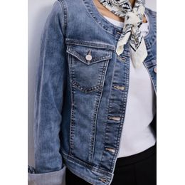 Street One Damen Jeansjacke, blau, Gr. 44, unifarben, Jeans, 72% Baumwolle, 27% Polyester, 1% Elasthan, Jacken, Rundhalsausschnitt