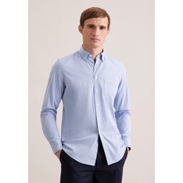 Businesshemd Seidensticker, Herren, Gr. S (37), normale &Auml;rmell&auml;ngen, blau, 100% Baumwolle, kariert, slim fit, 2-Knopf-Manschette, Hemden, Slim 1/1 Button-Down-Kragen Karo