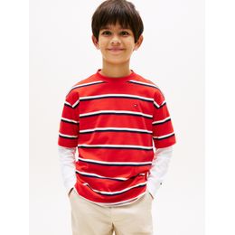 Tommy Hilfiger Jungen T-Shirt "ESSENTIAL ARCHIVE FIT TEE SS"rapid rot, Gr. 4, gestreift, Single Jersey, Obermaterial: 100% Baumwolle, Shirts, Kinder