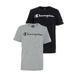 Champion Jungen T-Shirt Packung, 2 Stk. Kurzarm, mit Logoschriftzug, aus Baumwolle und Polyester grau XL (164/170)