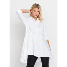 bonprix Damen Longbluse, wei&szlig;, Gr. 38, Obermaterial: 97% Baumwolle, 3% Elasthan, Blusen, ausgestellte Passform, aus Baumwolle und Elasthan