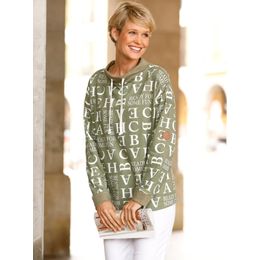 Sweatshirt Classic Basics, Damen, Gr. 44, gr&uuml;n (khaki, ecru, bedruckt), 50% Baumwolle, 50% Polyester, bedruckt, gemustert, Rundhals, Sweatshirts Sweatshirt