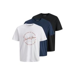 Jack & Jones JACK & JONES Herren T-Shirt "JJGRAYSON TEE SS CREW NECK 3PK MP", bunt, Gr. S, bedruckt, unifarben, Jersey, Obermaterial: 100% Baumwolle, Shirts