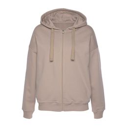 Lascana Damen Sweatjacke, Gr. 32, braun, Sweatware, Obermaterial: 100% Baumwolle, Strukturmuster, unifarben, Basic, Sweatjacken, aus organischer