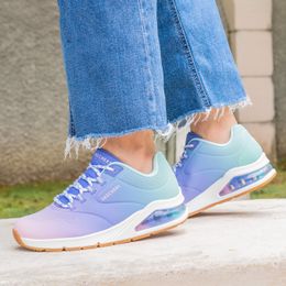 Skechers Damen Sneaker "UNO 2 OMBRE AWAY", Gr. 41, blau, Lederimitat, mehrfarbig, Schuhe, Freizeitschuh, Halbschuh, Schn&uuml;rschuh in leuchtender