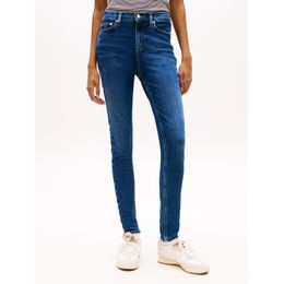 Tommy Jeans Damen Skinny-fit-Jeans "NORA MR SKNY AH1280"denim schwarz, Gr. 27, unifarben, Denim/Jeans, Obermaterial: 85% Baumwolle, 7% Lyocell, 6%