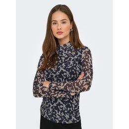 Only Damen Langarmshirt "ONLERICA LIFE MESH L/S TOP JRS NOOS", grau, Gr. XL, bedruckt, Jersey, Obermaterial: 95% Polyester, 5% Elasthan, Shirts,