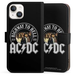 DeinDesign iPhone 14 Handy Klapph&uuml;lle Handyh&uuml;lle aus Kunst Leder schwarz Flip Case Acdc Official Licensed Product Rock Sideflip mit Lasche