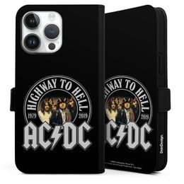 DeinDesign iPhone 14 Pro Max Handy Klapph&uuml;lle Handyh&uuml;lle aus Kunst Leder schwarz Flip Case Acdc Official Licensed Product Rock Sideflip mit Lasche