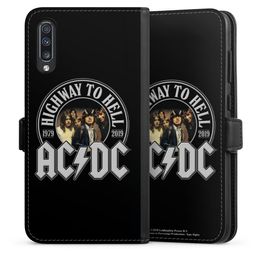 DeinDesign Galaxy A70 Handy Klapph&uuml;lle Handyh&uuml;lle aus Kunst Leder schwarz Flip Case Acdc Official Licensed Product Rock Sideflip mit Lasche