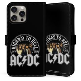 DeinDesign iPhone 16 Pro Handy Klapph&uuml;lle Handyh&uuml;lle aus Kunst Leder schwarz Flip Case Acdc Official Licensed Product Rock Sideflip mit Lasche