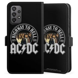 DeinDesign Galaxy A23 5G Handy Klapph&uuml;lle Handyh&uuml;lle aus Kunst Leder schwarz Flip Case Acdc Official Licensed Product Rock Sideflip mit Lasche