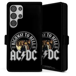 DeinDesign Galaxy S25 Ultra Handy Klapph&uuml;lle Handyh&uuml;lle aus Kunst Leder schwarz Flip Case Acdc Official Licensed Product Rock Sideflip mit Lasche