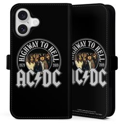 DeinDesign iPhone 16 Handy Klapph&uuml;lle Handyh&uuml;lle aus Kunst Leder schwarz Flip Case Acdc Official Licensed Product Rock Sideflip mit Lasche