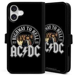 DeinDesign iPhone 16 Plus Handy Klapph&uuml;lle Handyh&uuml;lle aus Kunst Leder schwarz Flip Case Acdc Official Licensed Product Rock Sideflip mit Lasche