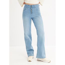 bonprix Damen bonprix Straight-Jeans &raquo;Straight-Jeans High Waist, Stretch&laquo; Regular Fit, mit Elasthan-Anteil, mit 5-Knopf-Form blau 48, N-Gr