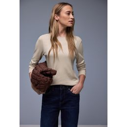 Street One Damen Langarmshirtcotton beige, Gr. 44, unifarben, Web, 50% Baumwolle, 50% Modal, Shirts, mit U-Boot-Ausschnitt