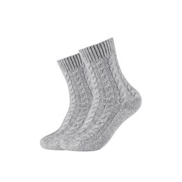 Camano Damen Socken &raquo;warm & cozy&laquo; 2 Paar, 2 Paar tlg. mit Zopfmuster, Rippenb&uuml;ndchen grau 35-38