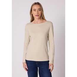 Street One Damen Langarmshirtcotton beige, Gr. 46, unifarben, Web, 50% Baumwolle, 50% Modal, Shirts, mit U-Boot-Ausschnitt