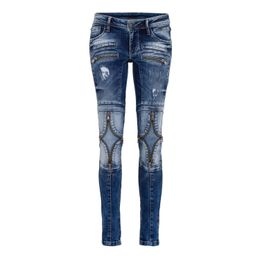 Cipo & Baxx CIPO & BAXX Damen 5-Pocket-Jeans "Jeans", blau, Basic, Gr. 28, unifarben, 98% Baumwolle, 2% Elasthan, Jeans, mit vielen Applikationen, WD377