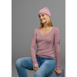 Kangaroos Damen V-Ausschnitt-Pullover, rosa, Gr. 48, unifarben, Rippstrick, Obermaterial: 50% Baumwolle, 50% Polyacryl, Pullover, h&uuml;ftlange