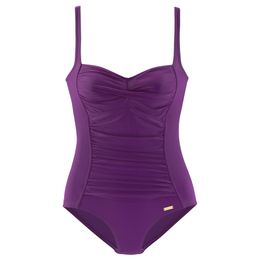 Lascana Damen Badeanzug "Saphir", pink, Gr. 44, unifarben, Polyamid, Badeanz&uuml;ge, mit Raffungen und Shaping-Effekt